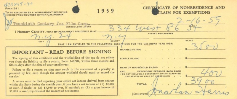 Jonathan Harris autograph, lot 322